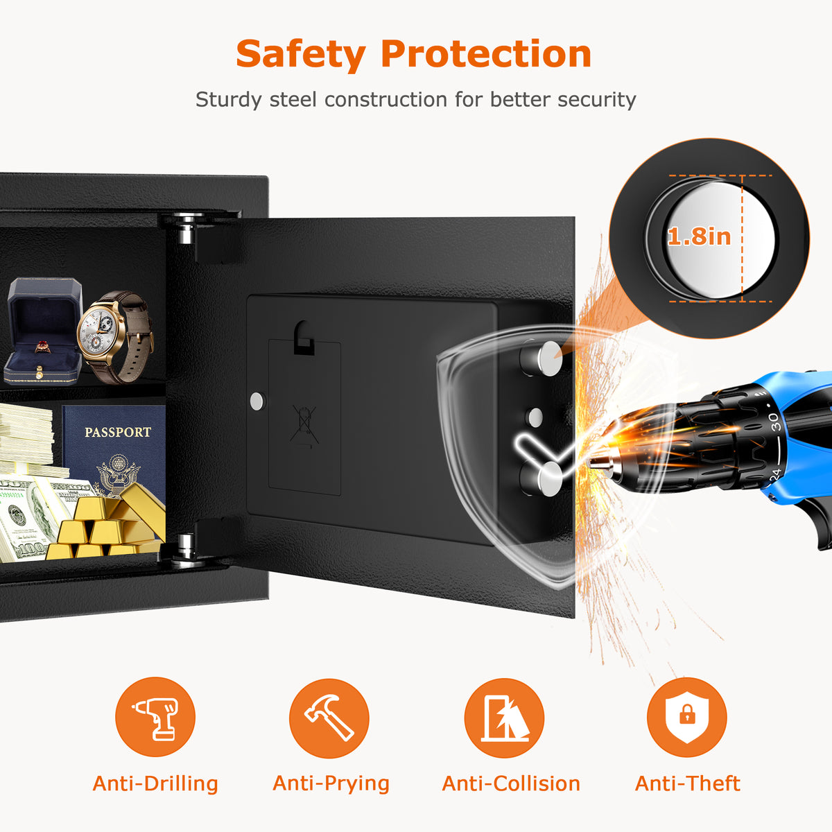 Bonsaii 0.6 Cubic Feet Safe Box Electronic Digital Security Money Docu
